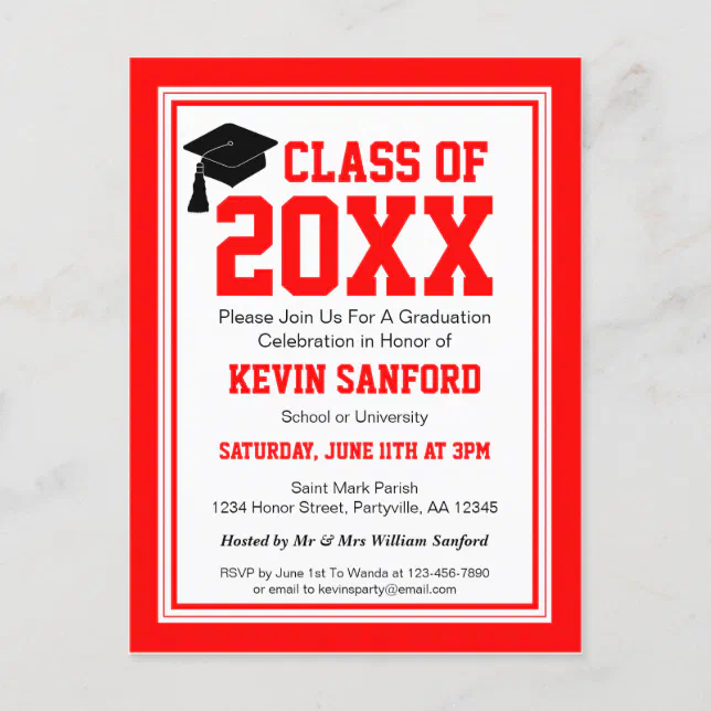 Red and White Graduation Party Invitation Postcard | Zazzle