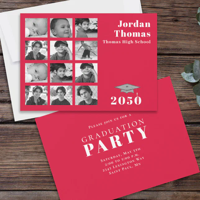 Red and White Graduation Photo Collage Custom Invitation | Zazzle