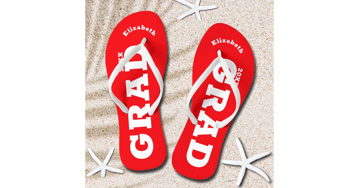 Red and White Graduation Senior Class Flip Flops | Zazzle