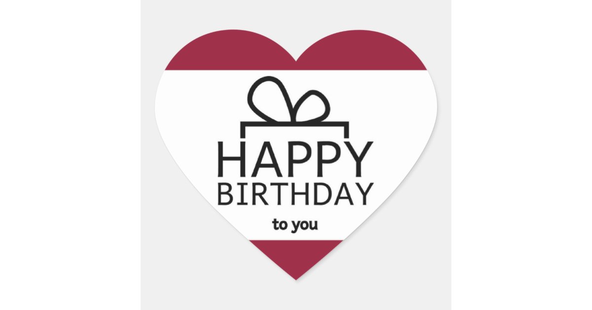 Red And White Happy Birthday Gift Design Heart Sticker | Zazzle