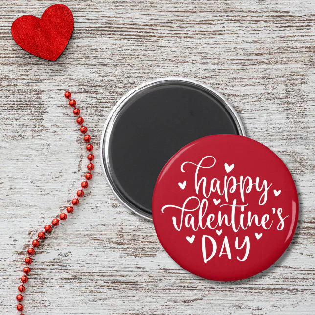 Red and White Happy Valentine's Day with Hearts Magnet | Zazzle