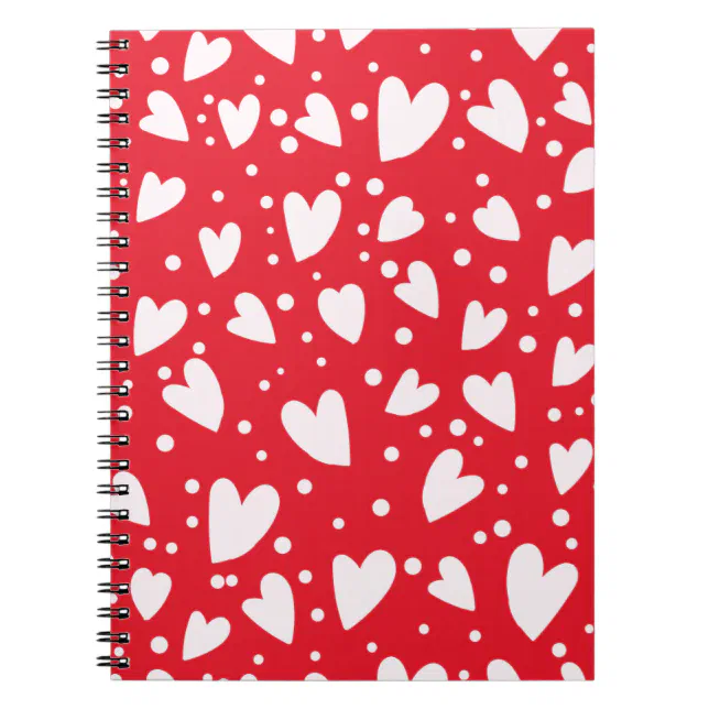 Red and White Heart Pattern | Cute Valentine Love Notebook | Zazzle