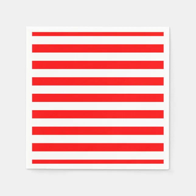 Red and White Large Size Horizontal Stripes Paper Napkins | Zazzle