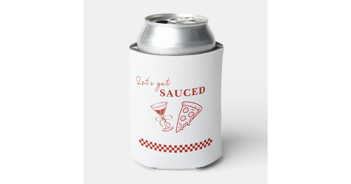 Red and White Let's Get Sauced Bachelorette Can Cooler | Zazzle
