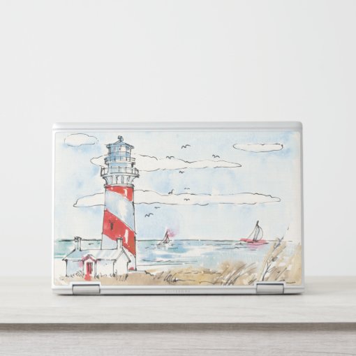 Red and White Lighthouse Scene HP Laptop Skin | Zazzle