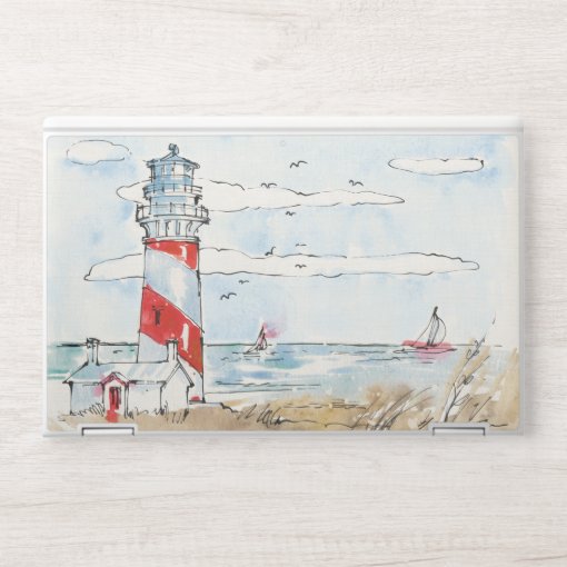 Red and White Lighthouse Scene HP Laptop Skin | Zazzle