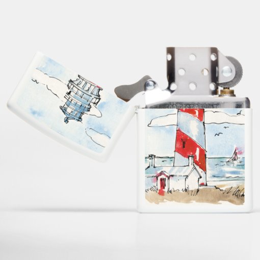 Red and White Lighthouse Scene Zippo Lighter | Zazzle