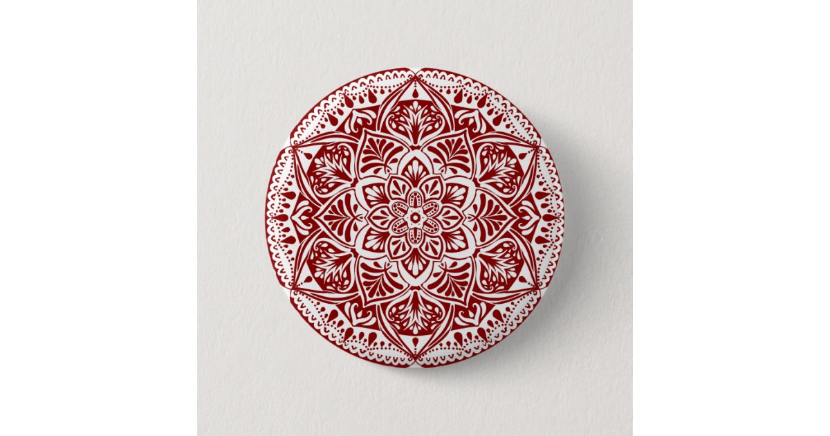 Red and White Mandala - Loergann in Raspberry Button | Zazzle