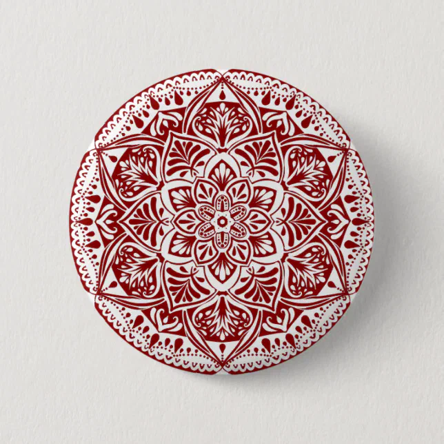 Red and White Mandala - Loergann in Raspberry Button | Zazzle
