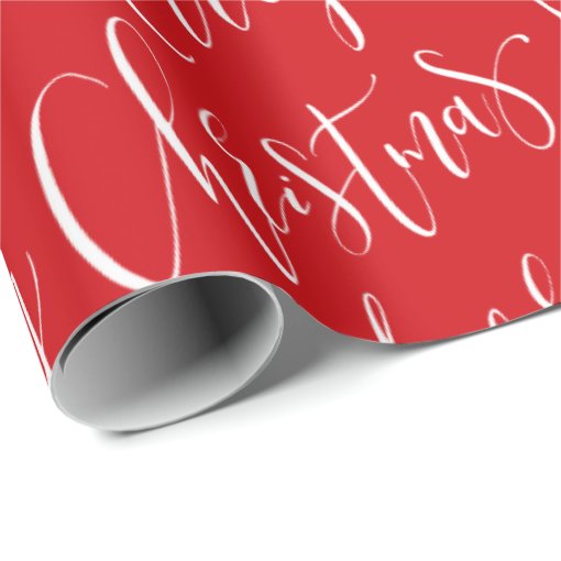 Red And White Merry Christmas Calligraphy Holiday Wrapping Paper | Zazzle