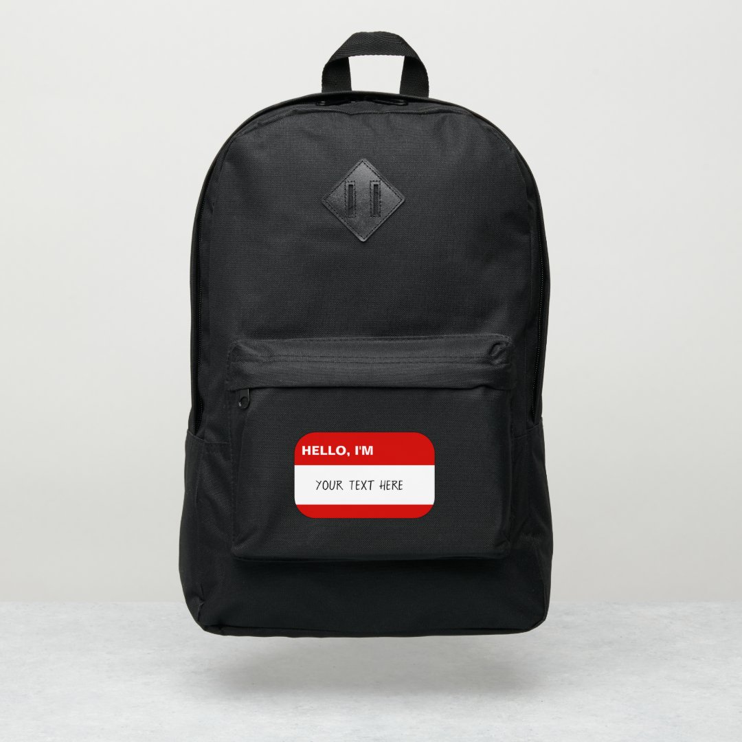 Red and White Name Tag Graphic Custom Text Port Authority® Backpack ...