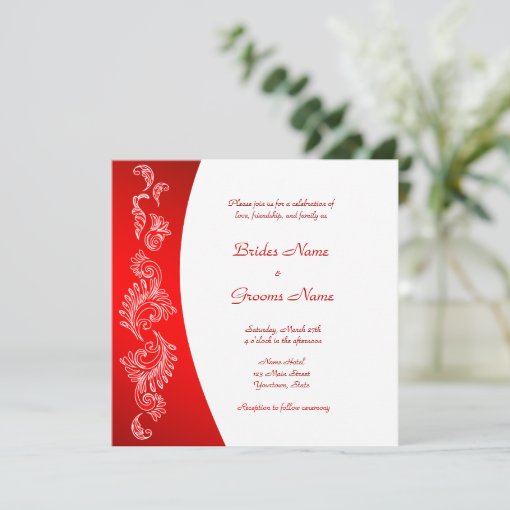 Red and White pattern Wedding Invitation | Zazzle