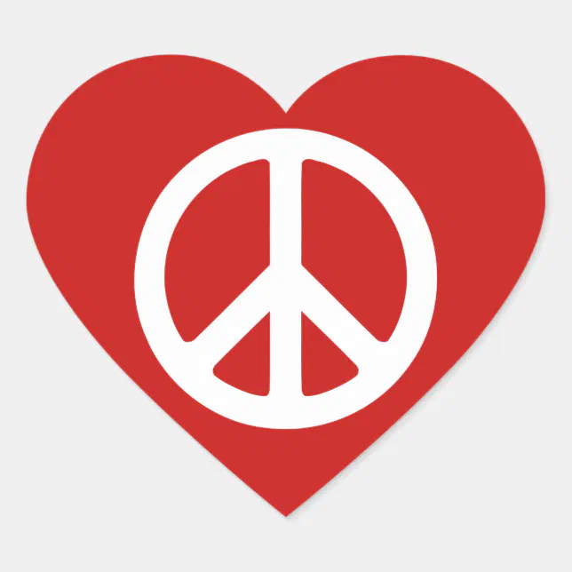Red and White Peace Symbol Heart Sticker | Zazzle