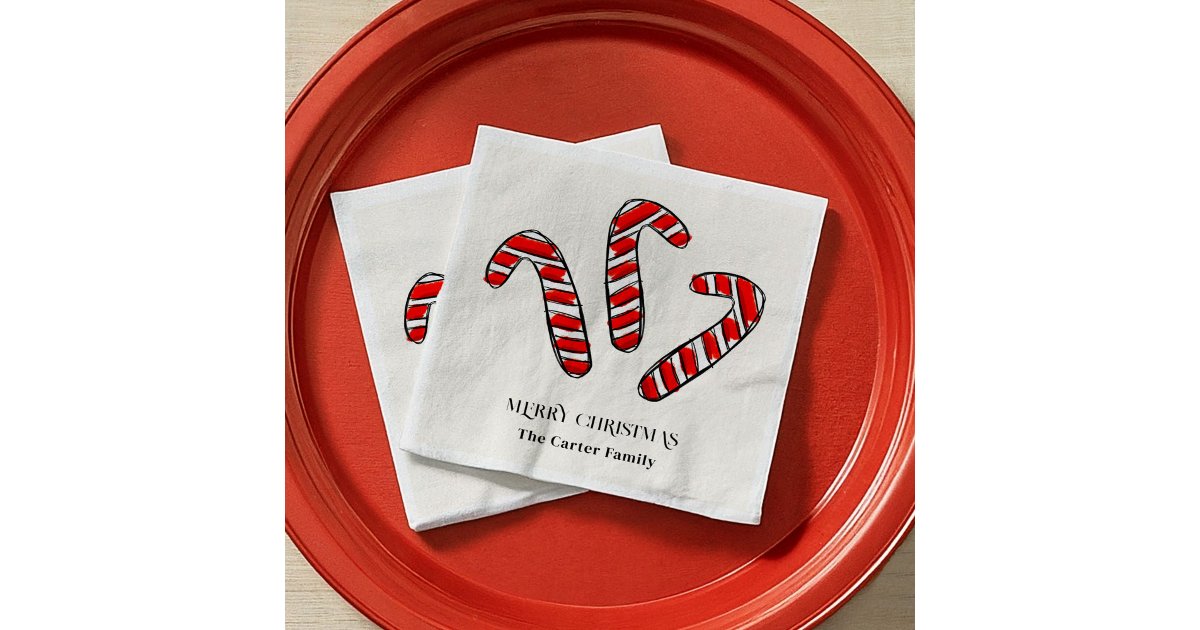 Red and White Peppermint Candy Cane Christmas Napkins | Zazzle