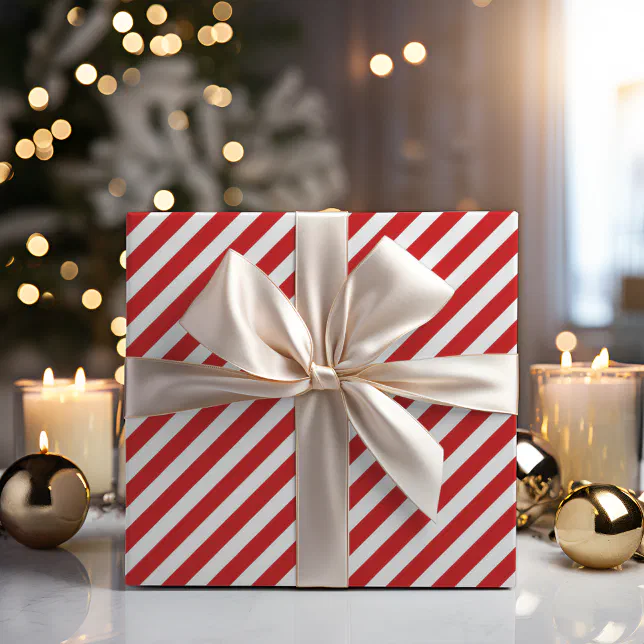 Red And White Peppermint Candy Cane Striped Wrapping Paper | Zazzle