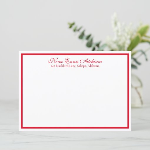 Red and White Personalized Flat Notecard | Zazzle