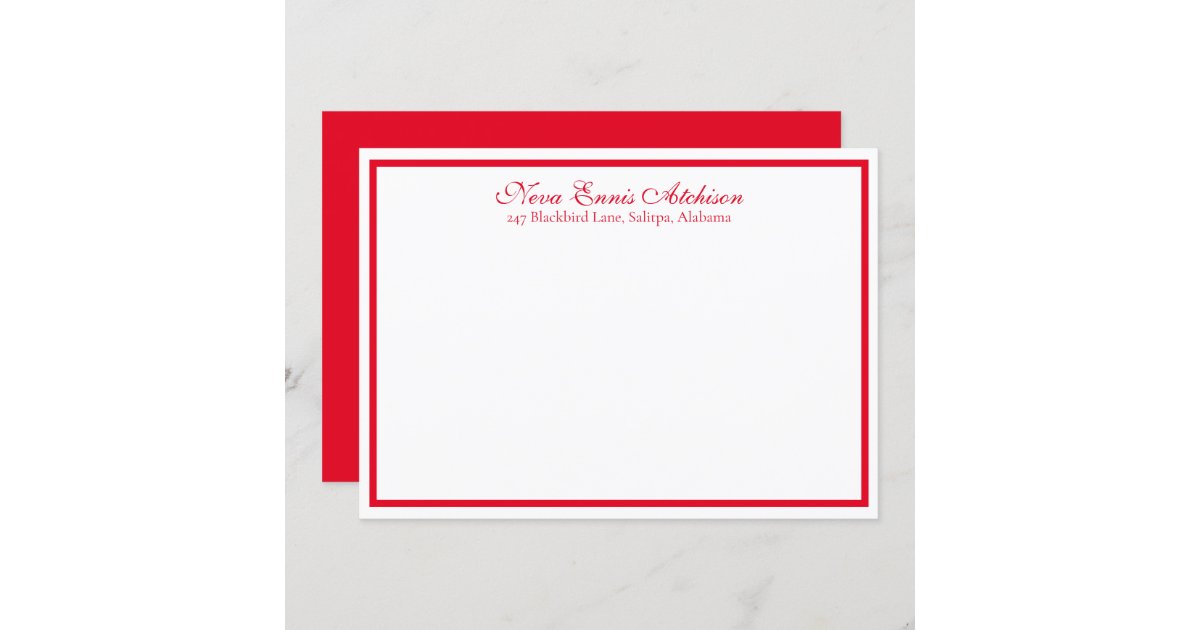 Red and White Personalized Flat Notecard | Zazzle