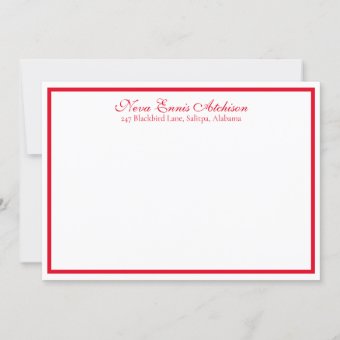 Red and White Personalized Flat Notecard | Zazzle