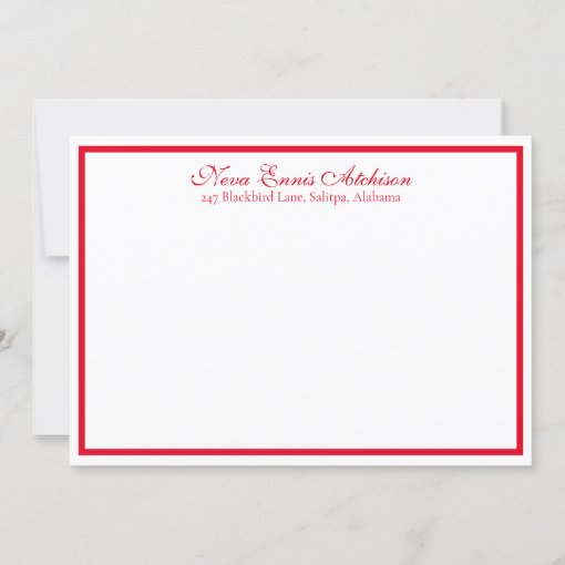Red and White Personalized Flat Notecard | Zazzle