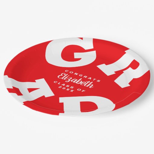 Red and White Personalized Graduation Paper Plates | Zazzle
