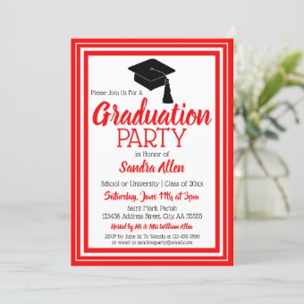 Red and White Photo Graduation Party Invitation | Zazzle