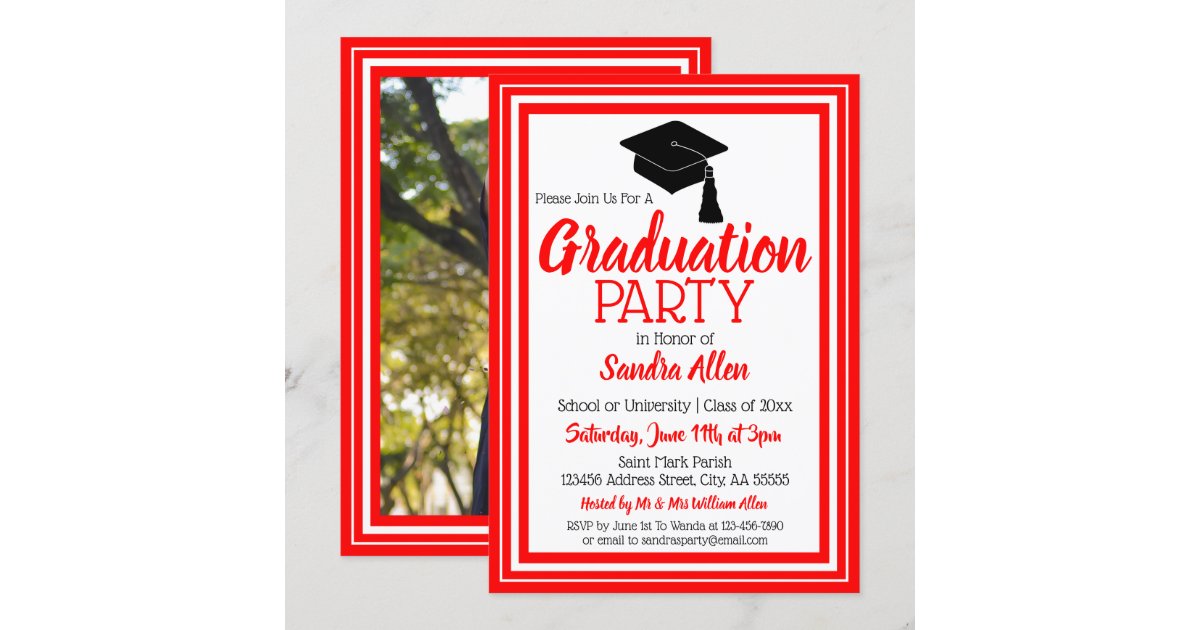 Red and White Photo Graduation Party Invitation | Zazzle.com