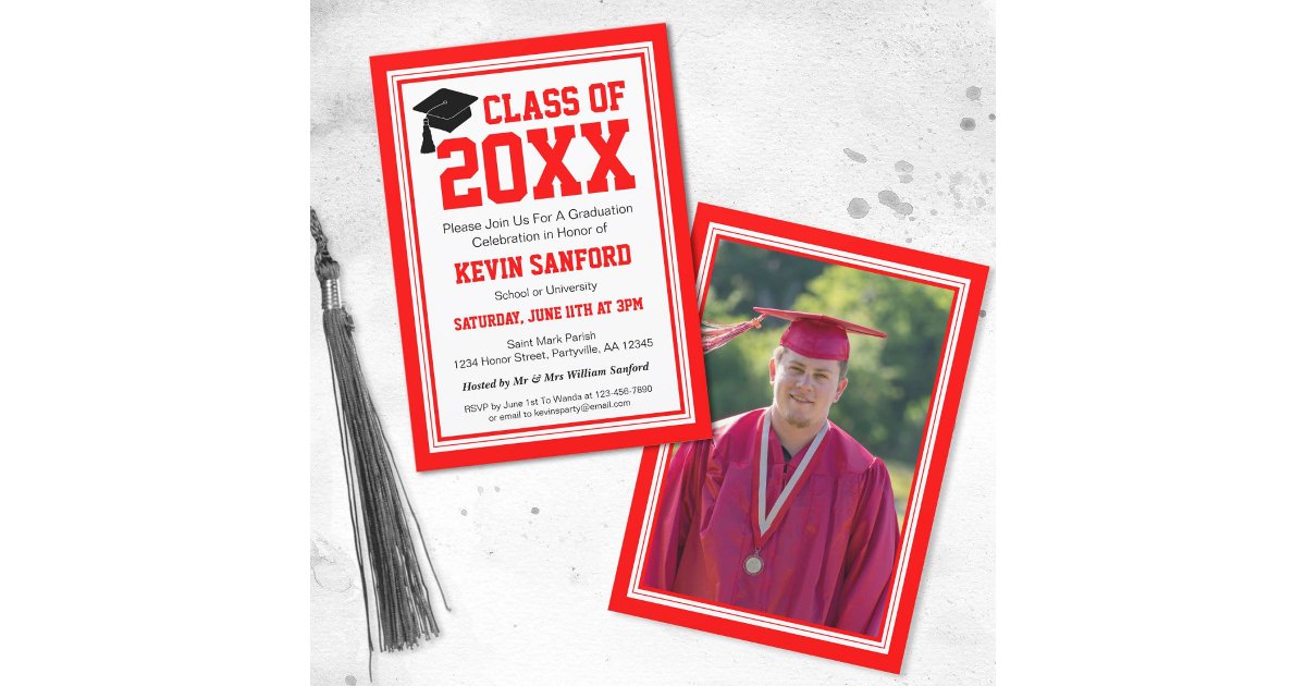 Red and White Photo Graduation Party Invitation | Zazzle
