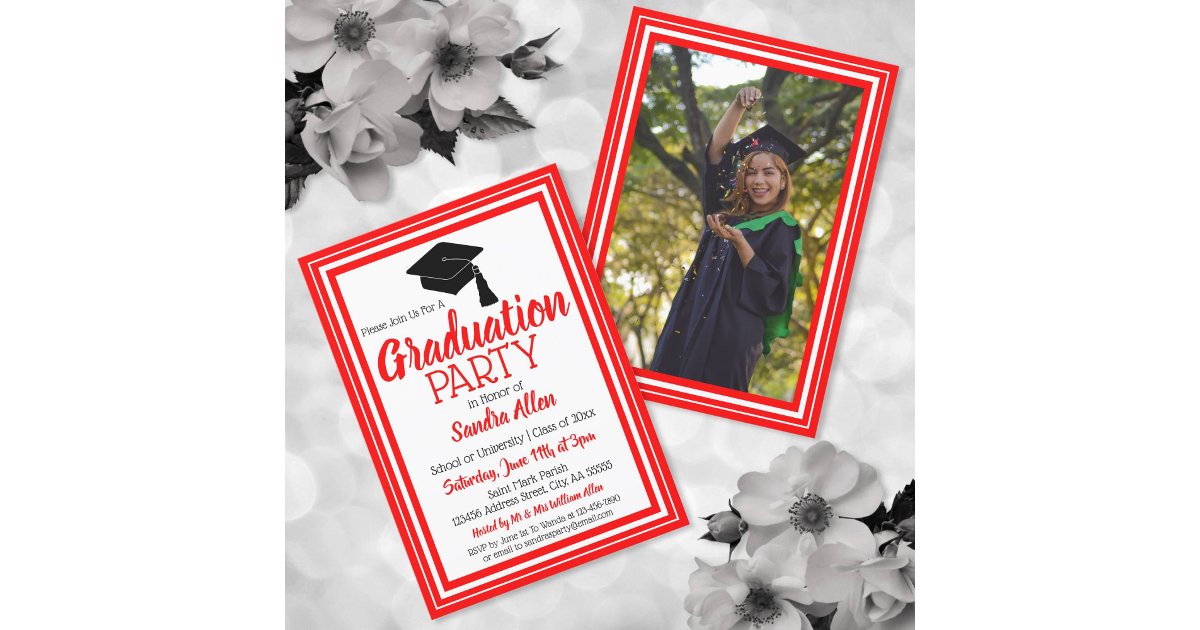 Red and White Photo Graduation Party Invitation | Zazzle