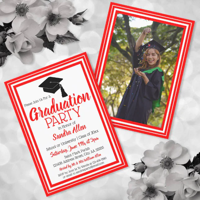 Red and White Photo Graduation Party Invitation | Zazzle