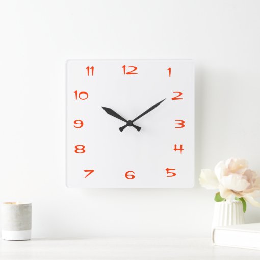 Red and White Plain>Square Kitchen Wall Clock | Zazzle