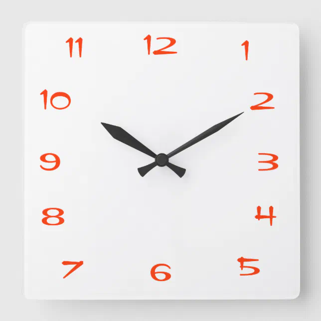Red and White Plain>Square Kitchen Wall Clock | Zazzle