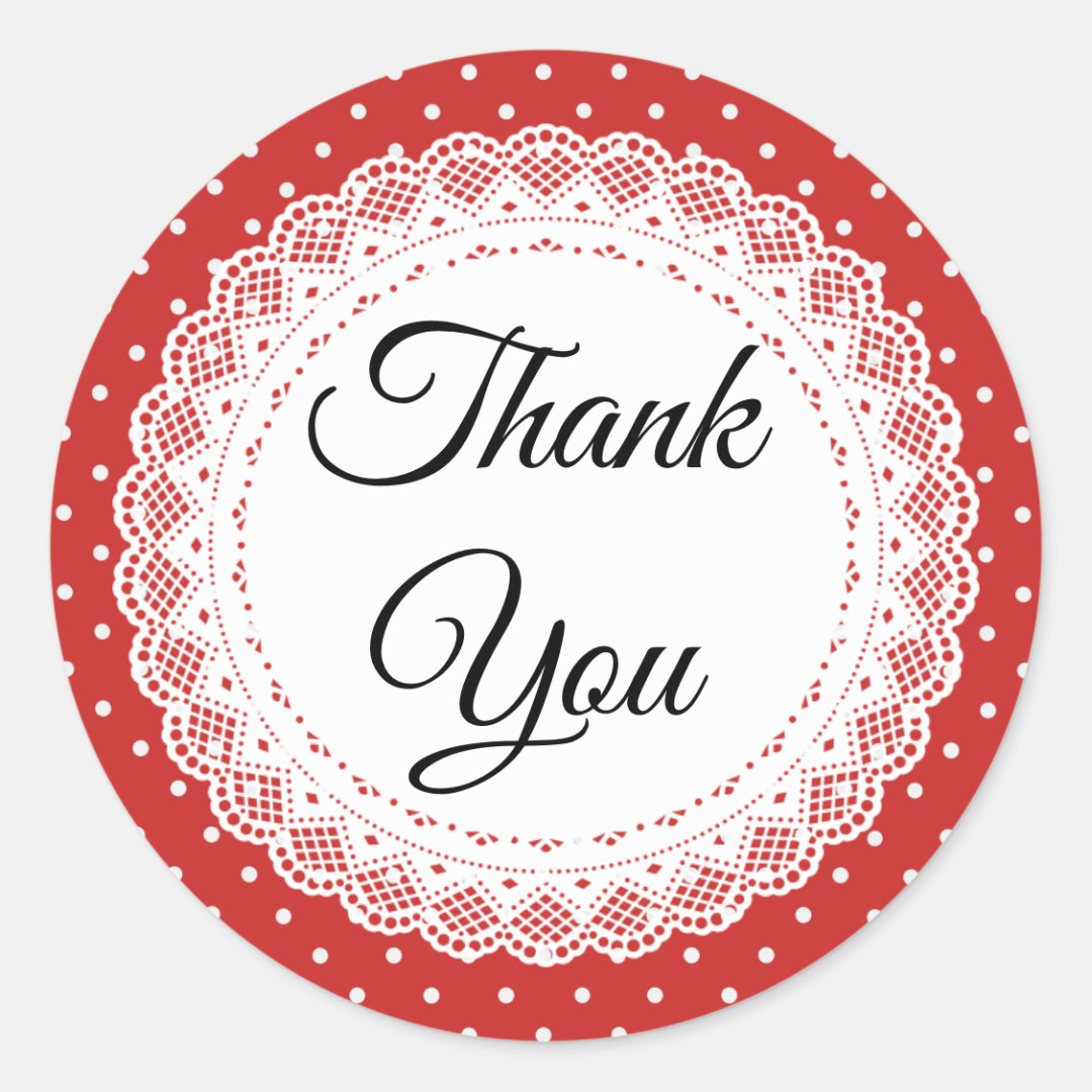 Red and White Polka Dot Thank You Stickers | Zazzle