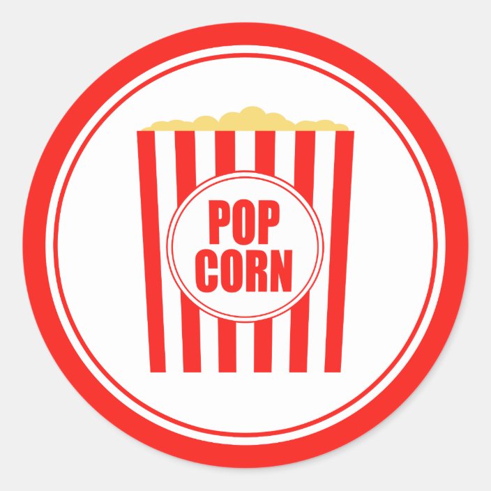 Red And White Popcorn Classic Round Sticker | Zazzle.com