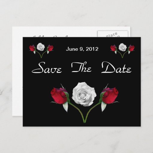 Red and White Roses save the date postcard | Zazzle
