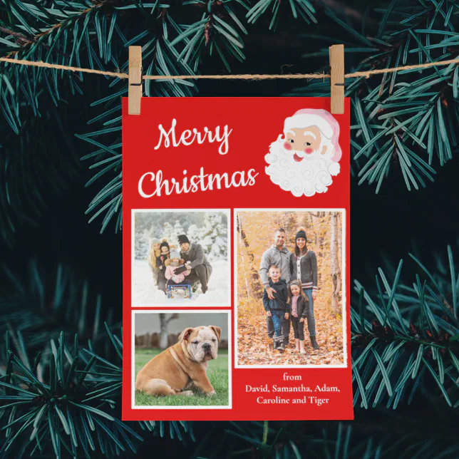 Red and White Santa Claus Photo Collage Christmas Holiday Card | Zazzle