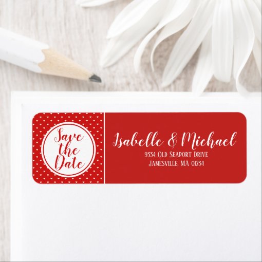 Red and White Save the Date Return Address Labels | Zazzle