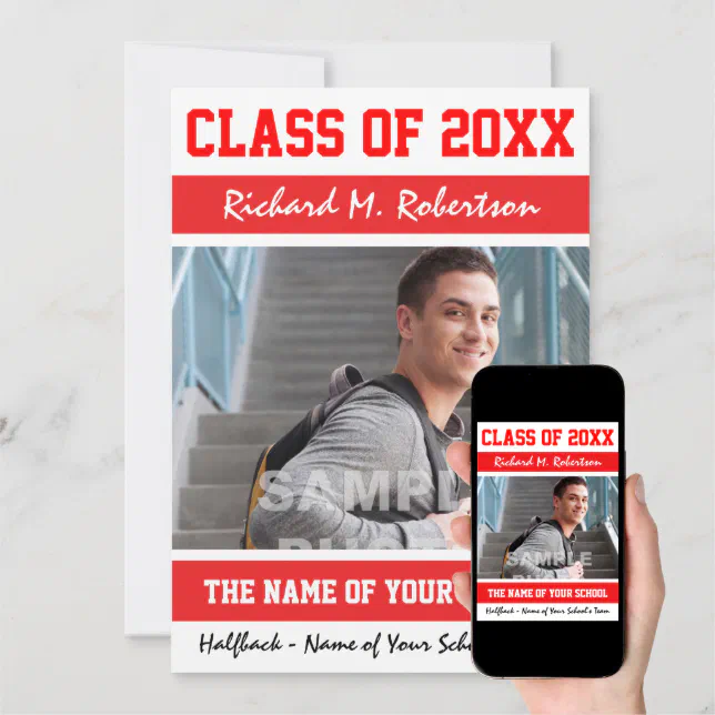 Red and White School Colors Sports Graduation Invitation | Zazzle