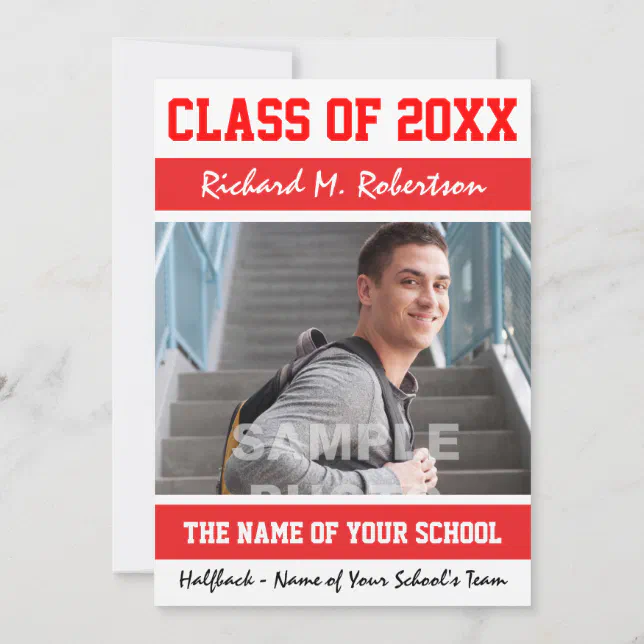Red and White School Colors Sports Graduation Invitation | Zazzle