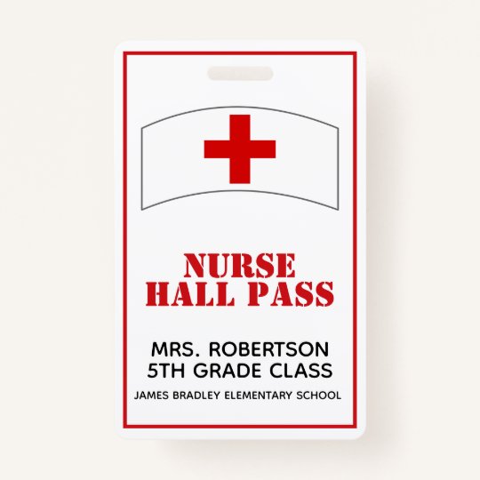 Red and White School Nurse Hall Pass Badge | Zazzle.com