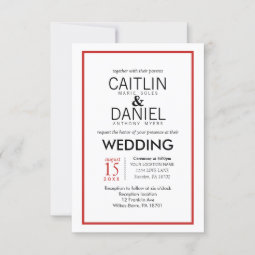 Red and White Simple Border Wedding Invite | Zazzle