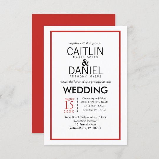 Red and White Simple Border Wedding Invite | Zazzle.com