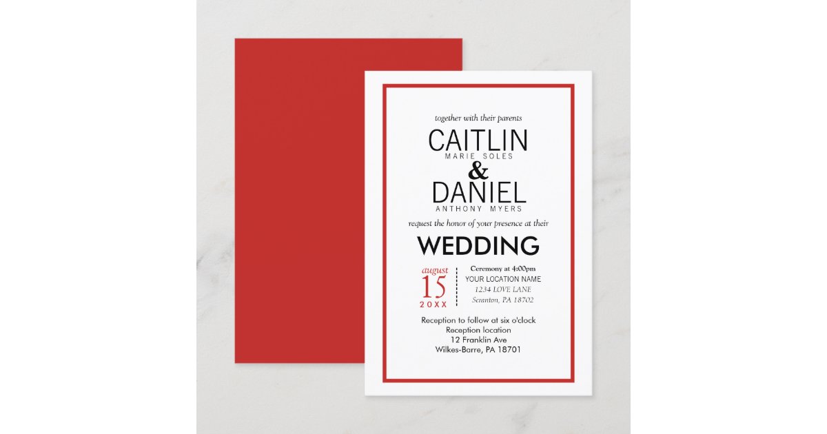 Red and White Simple Border Wedding Invite | Zazzle