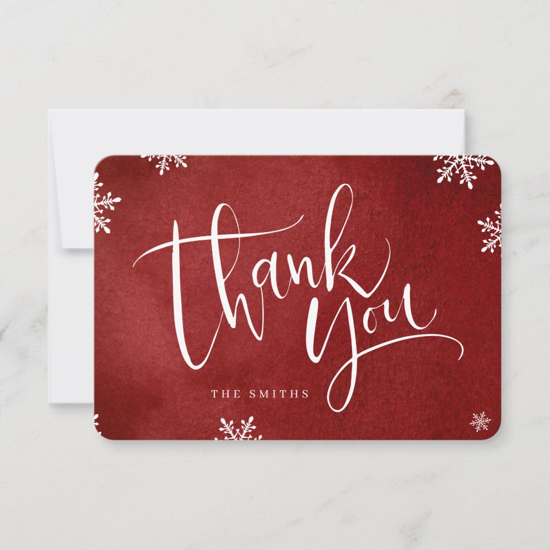 red and white simple modern Calligraphy christmas Thank You Card | Zazzle