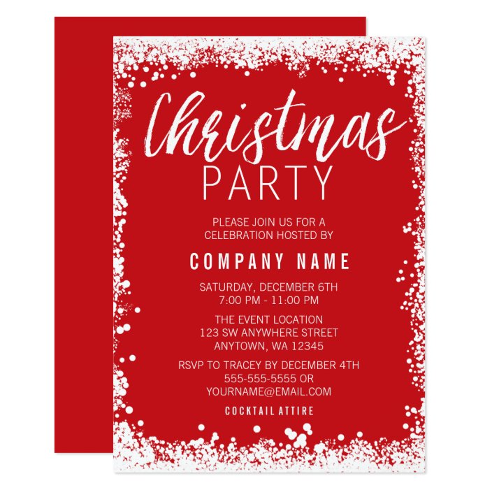 Red and White Snow Border Christmas Party Invitation | Zazzle.com