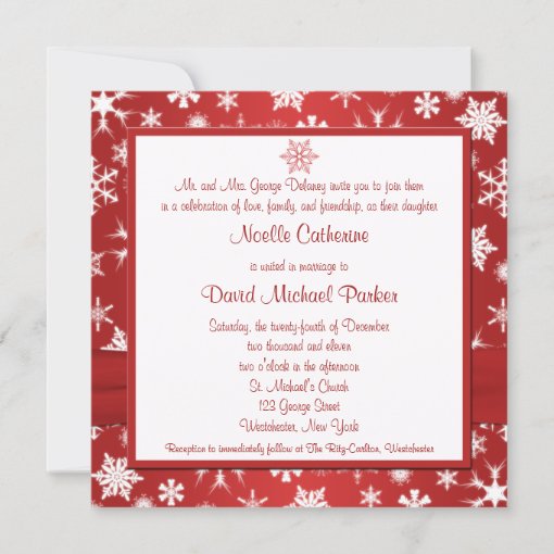 Red and White Snowflakes Wedding Invitation | Zazzle