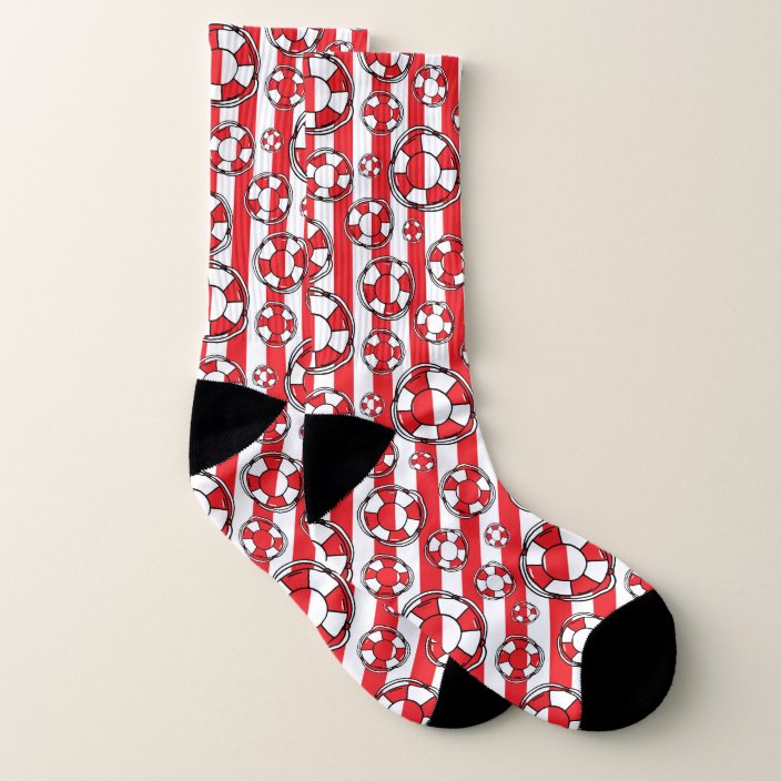 Red and White Stripe Nautical Lifeguard Lifebelts Socks | Zazzle.com