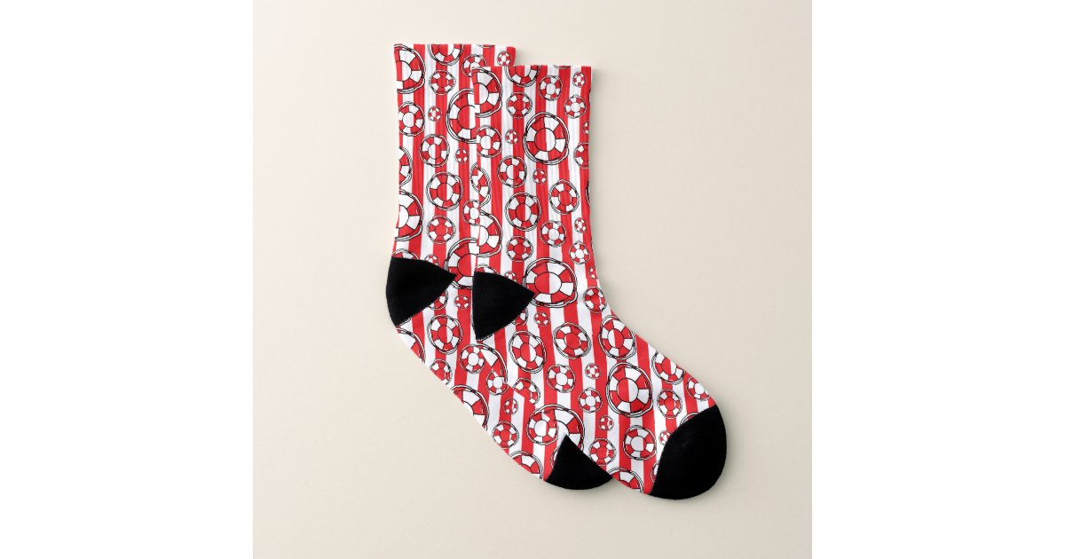 Red and White Stripe Nautical Lifeguard Lifebelts Socks | Zazzle