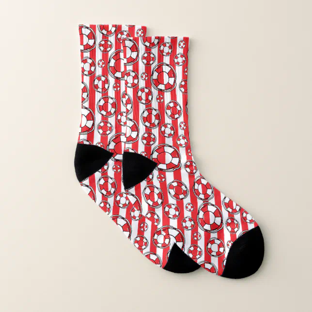 Red and White Stripe Nautical Lifeguard Lifebelts Socks | Zazzle
