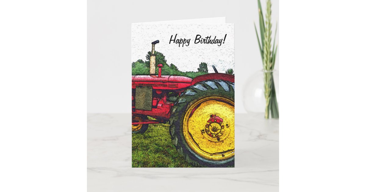 Red and Yellow Farm Tractor Card | Zazzle