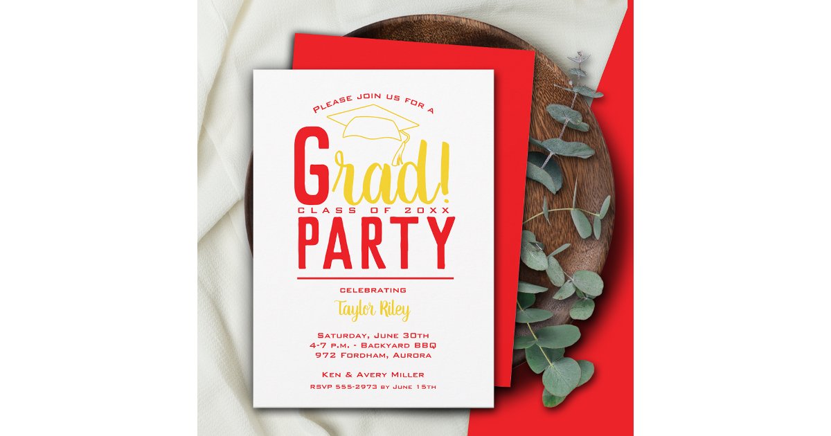 Red and Yellow Gold Graduation Party Invitation | Zazzle